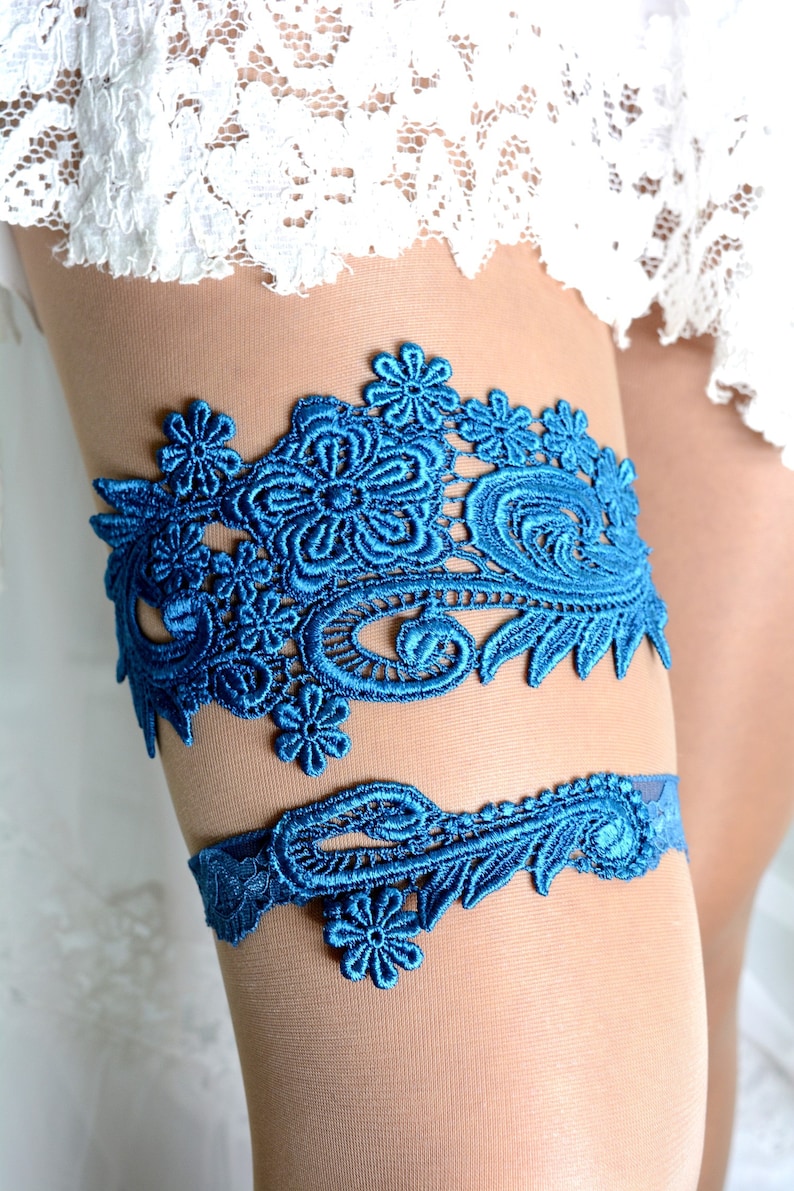 Wedding Garter Set Navy Blue Stretch Lace Garter Wedding - Etsy