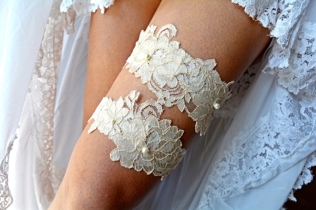Wedding Garter Set Rustic, Stretch Lace Garter Wedding Garter Set ...