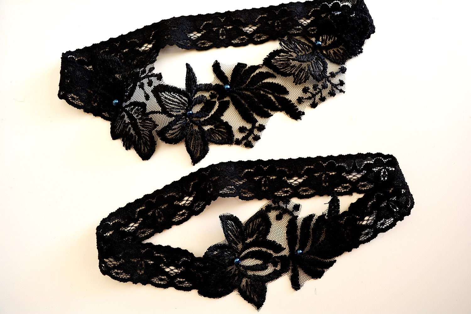 Wedding Garter Gothic Stile Black Lace Bride Set Garter, Wedding Blue ...