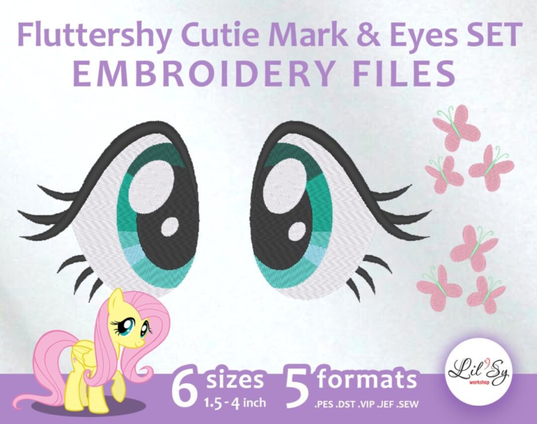 Fluttershy Cutie Mark & Eyes SET Embroidery Machine Design - Etsy