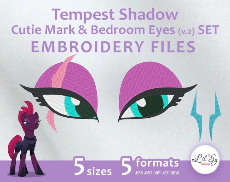 Tempest Shadow Cutie Mark & Bedroom Eyes (v. 2) SET - Embroidery ...