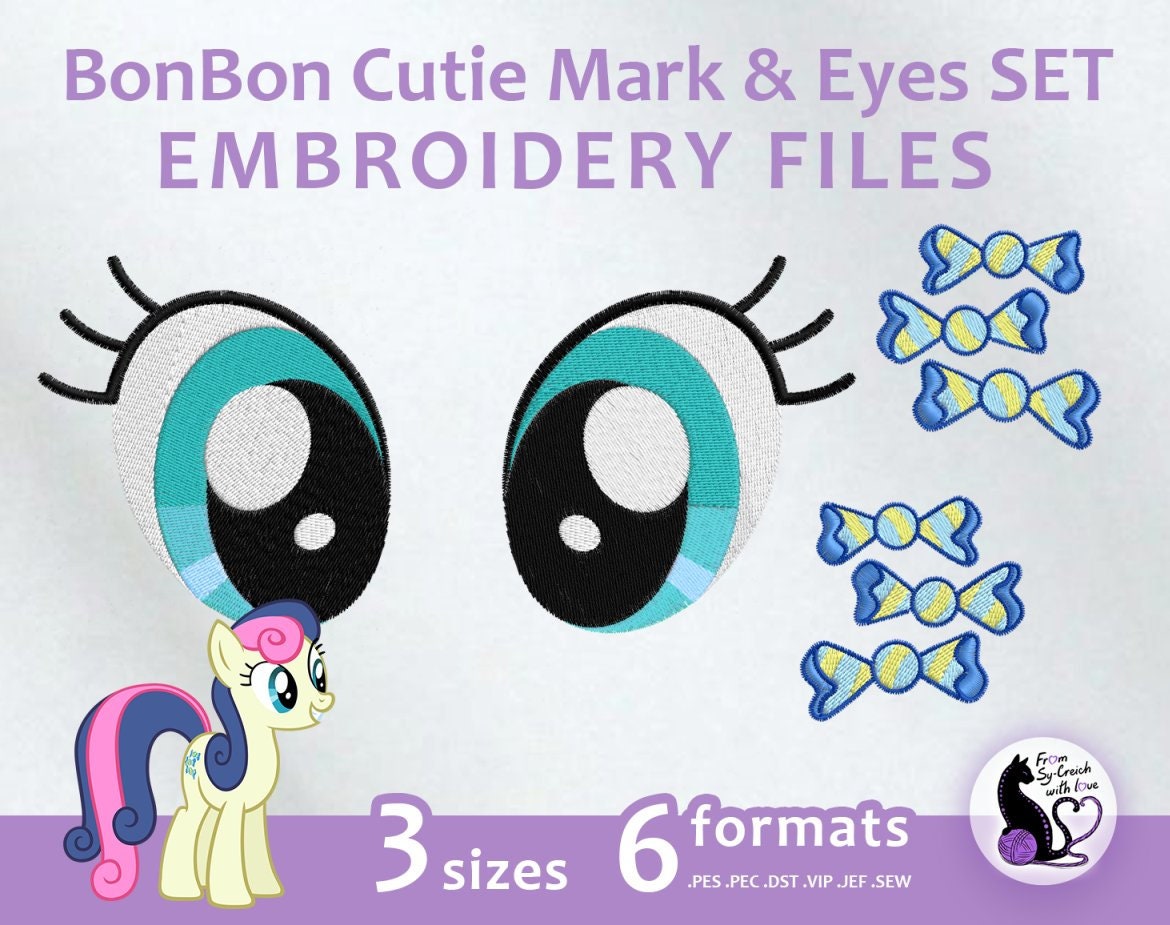 SALE! Bon Bon Sweetie Drops Cutie Mark & Eyes SET - Embroidery Machine ...