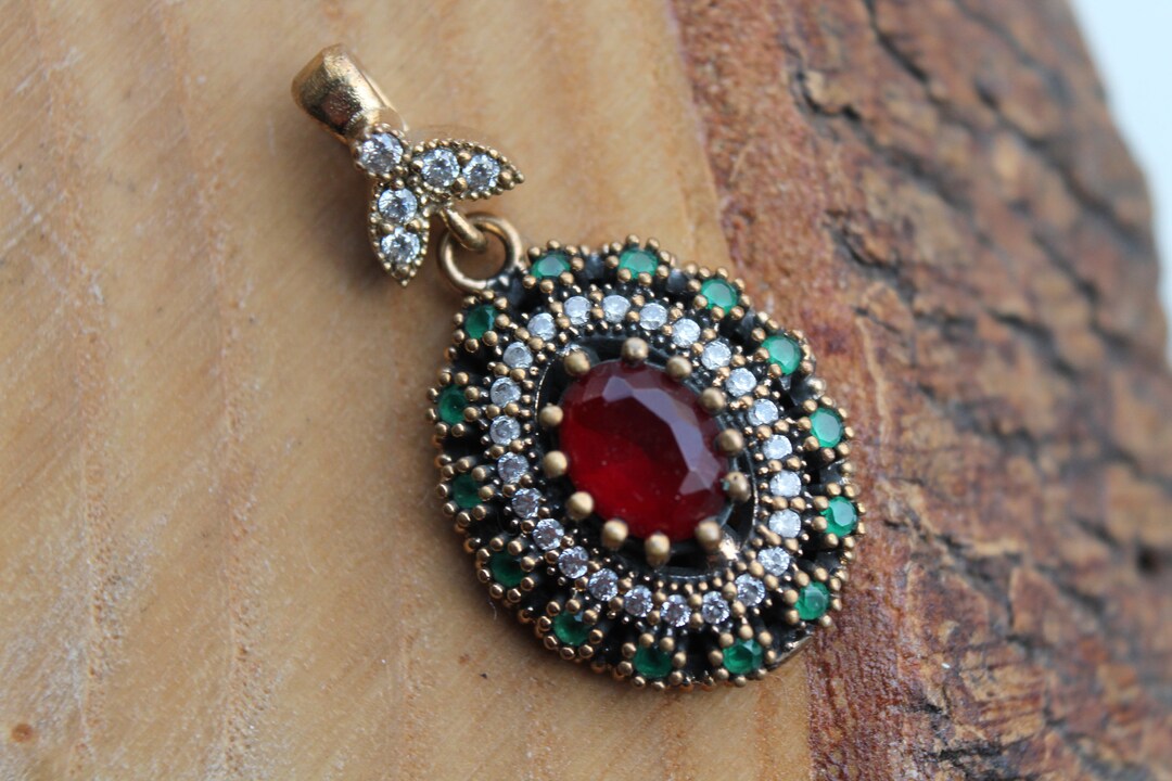Ruby Silver Pendant, Inspired by Ancient Culture Ottoman Style Pendant ...