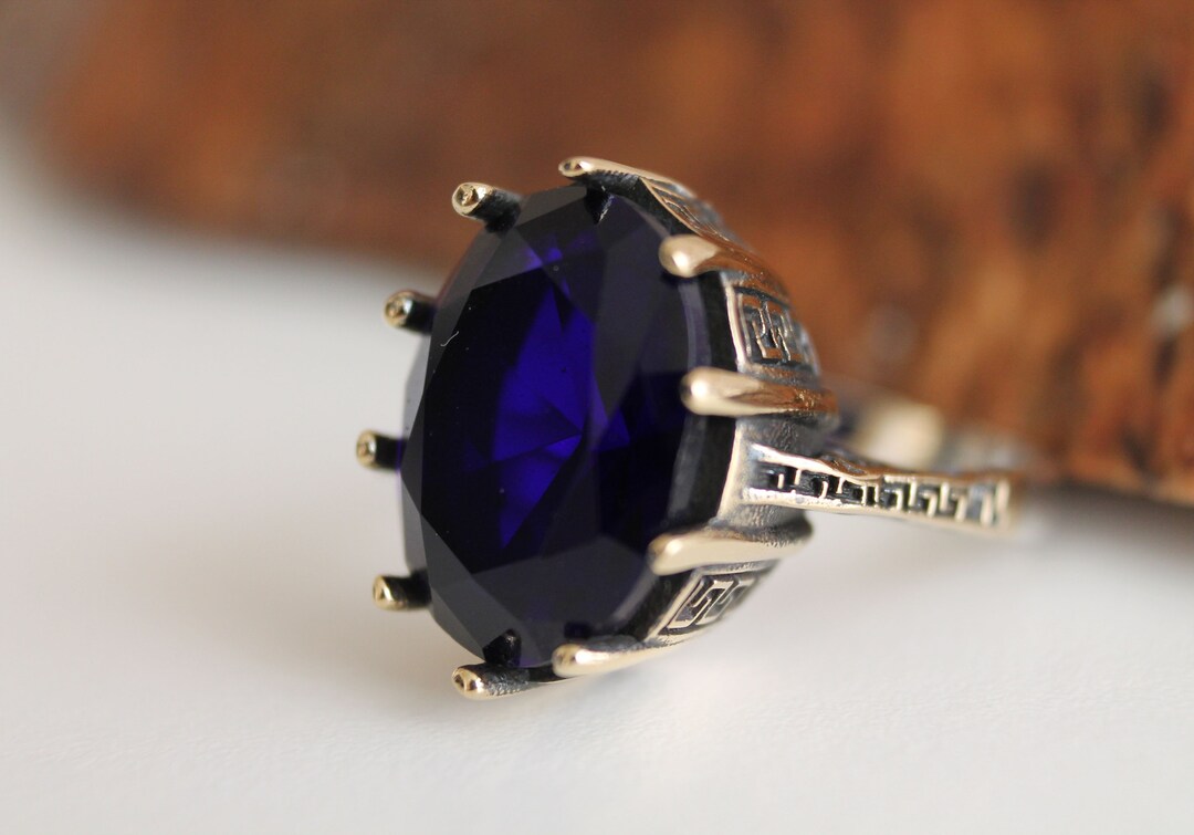 925k Silver Navy Blue Gem Ring, Hurrem Sultan Ring, 925k Silver Ottoman ...
