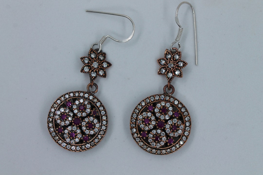 Ruby Silver Earrings, Inspired by Ancient Culture Ottoman Style ...