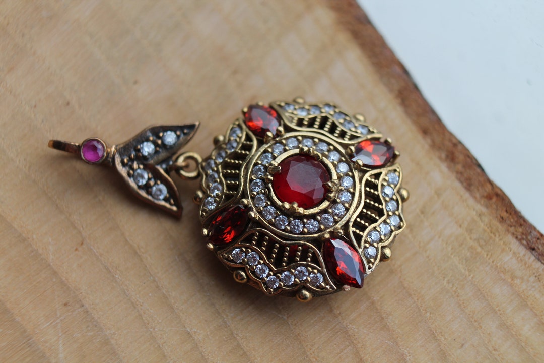 Ruby Silver Pendant, Inspired by Ancient Culture Ottoman Style Pendant ...