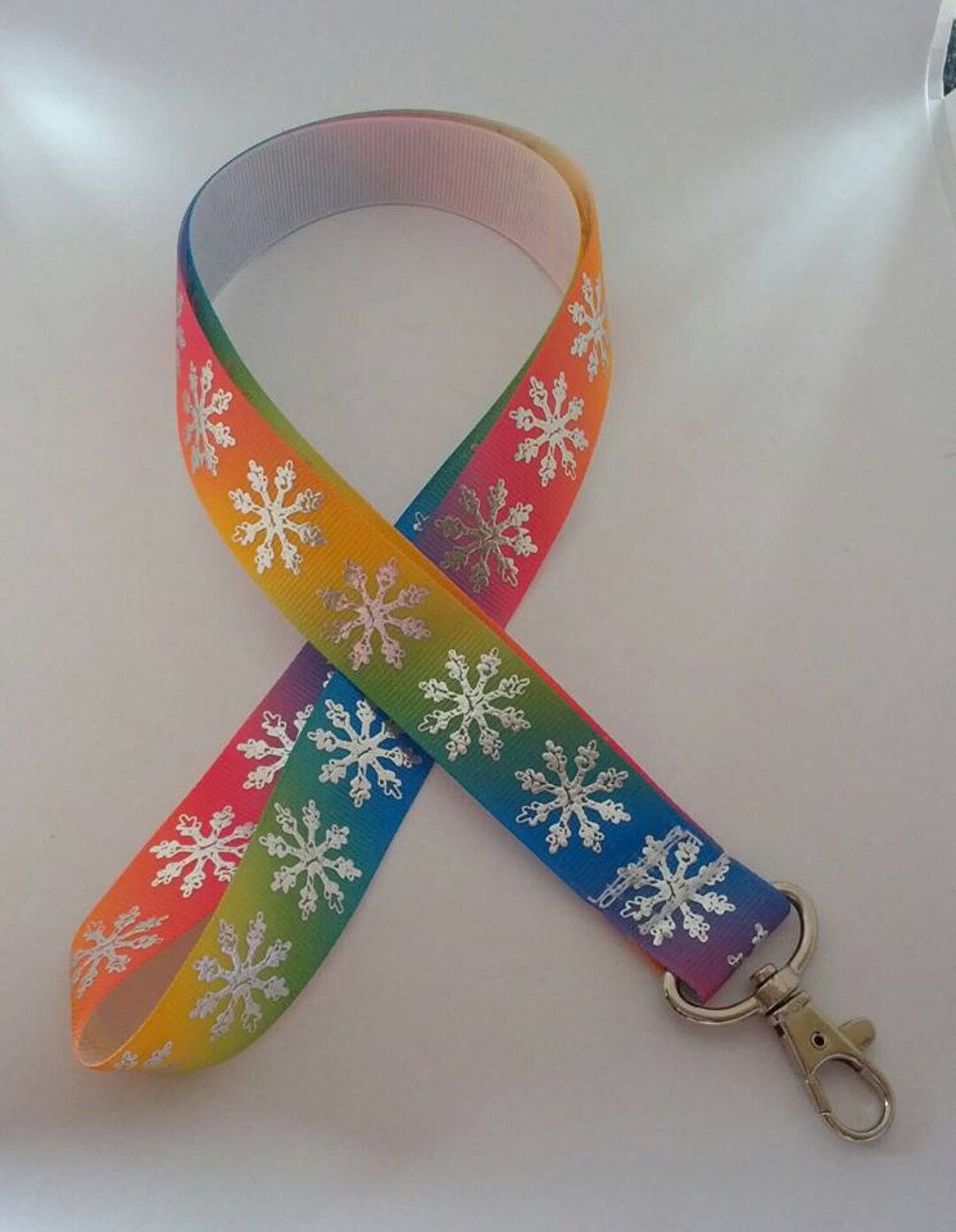 Rainbow and Silver Snowflake Christmas Lanyard / ID Holder / Badge ...