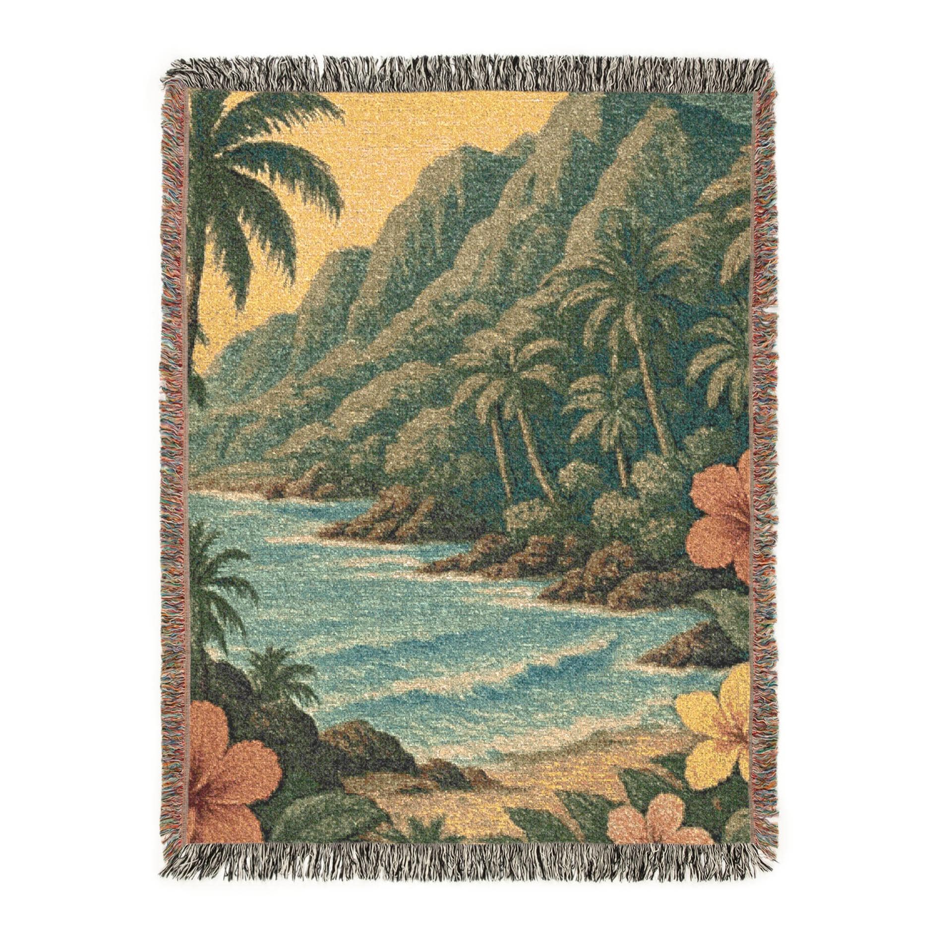 Hawaii Tropical Landscape Woven Blanket | Island Sunset Palm Tree ...