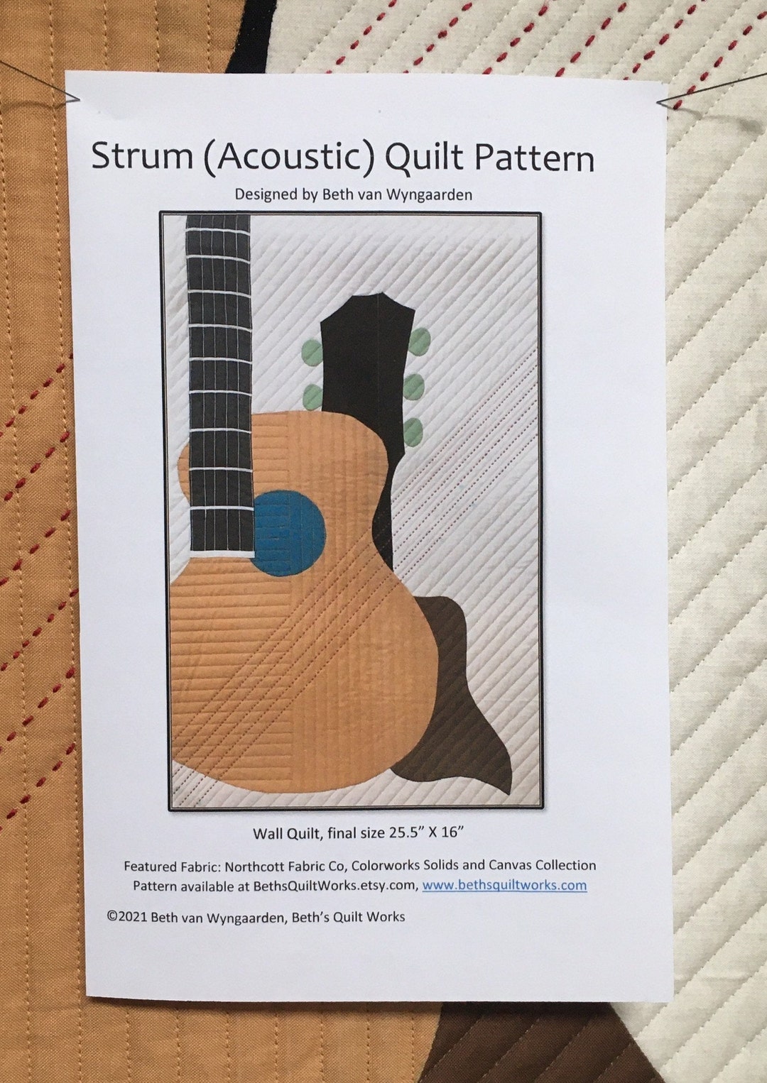Strum (acoustic) Art Quilt Pattern, Digital .pdf Copy, Acoustic Guitar ...