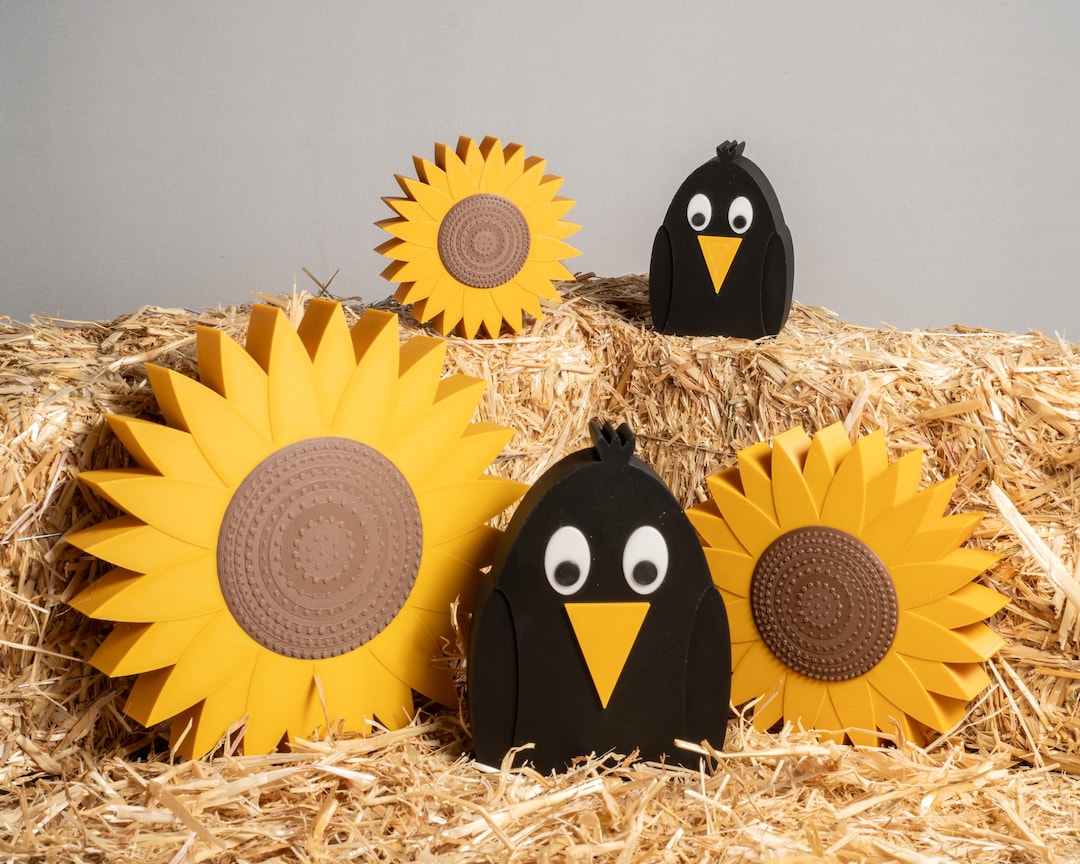 Sunflower and Crow Tiered Tray Decor: Farmhouse Summer Fall Figurines ...