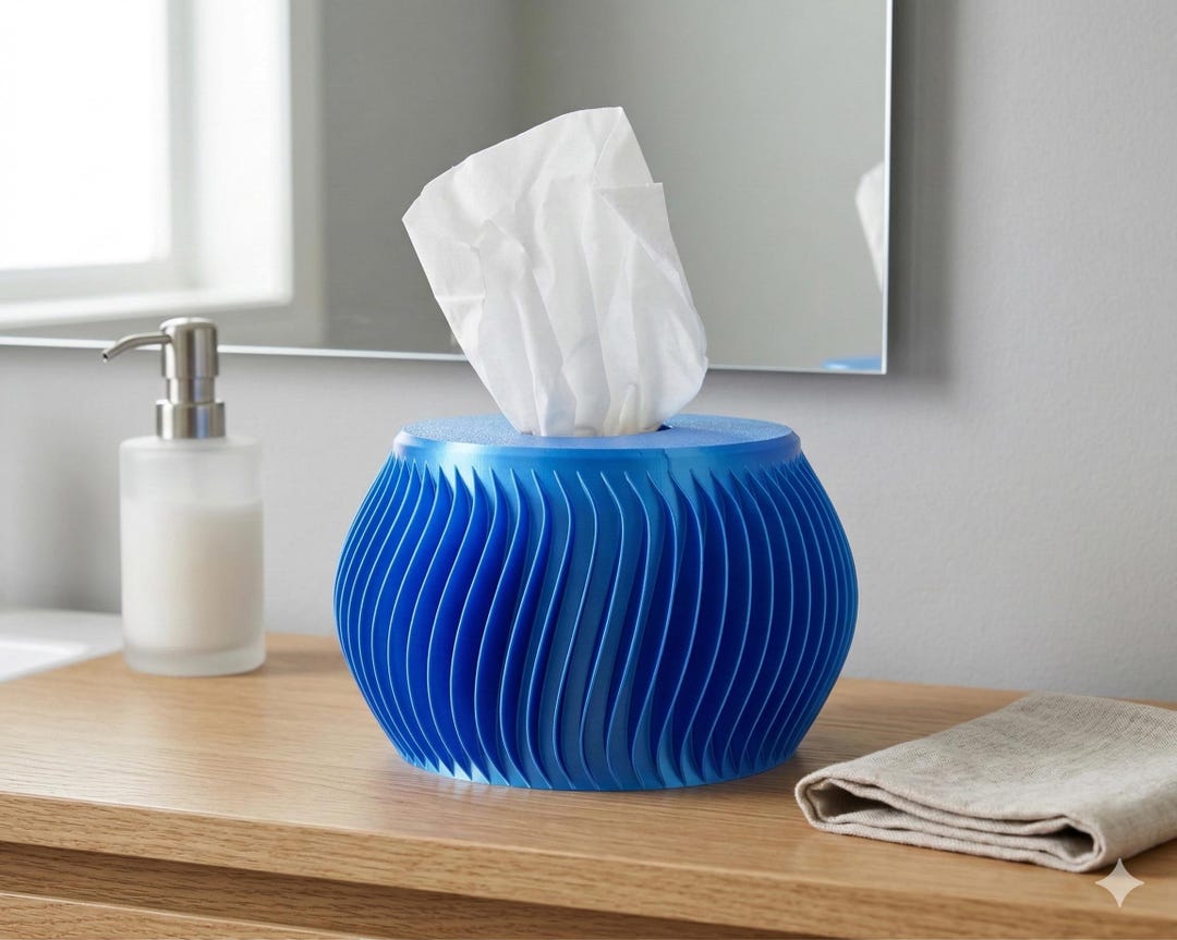 Metallic Blue Ribbed Tissue Box Cover • Modern Sculptural Kleenex ...