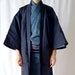 Japanese Men's Kimono Robe in Marine Blue Size L, Vintage Tsumugi Silk ...