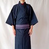 Japanese Men's Kimono Robe in Oxford Blue Size L, Vintage Tsumugi Silk ...