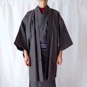 Japanese Men's Kimono Robe Haori Jacket Set Size M, Vintage Dark Gray ...