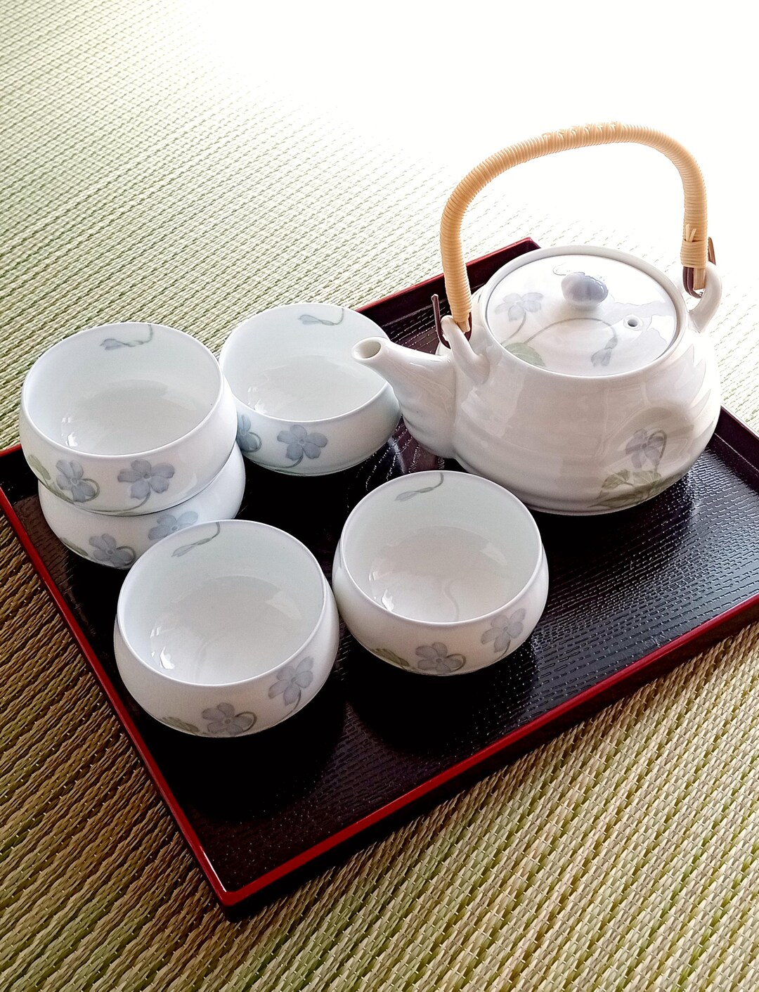 Vintage Arita Yaki Japanese Tea Set With Blue Flowers – 5 Teacups ...