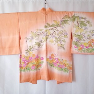 Peachy Orange Japanese Women's Silk Kimono Jacket Size L ,vintage Silk ...