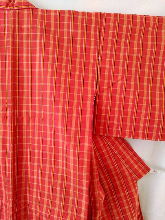 Japanese Wool Kimono, Red Checkered Tartan Kimono, Vi… - Gem