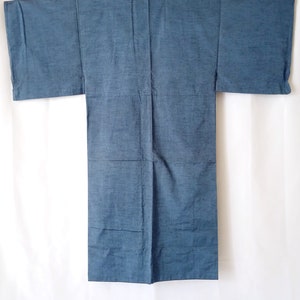 Japanese Men's Kimono Robe in Marine Blue Size L, Vintage Tsumugi Silk ...