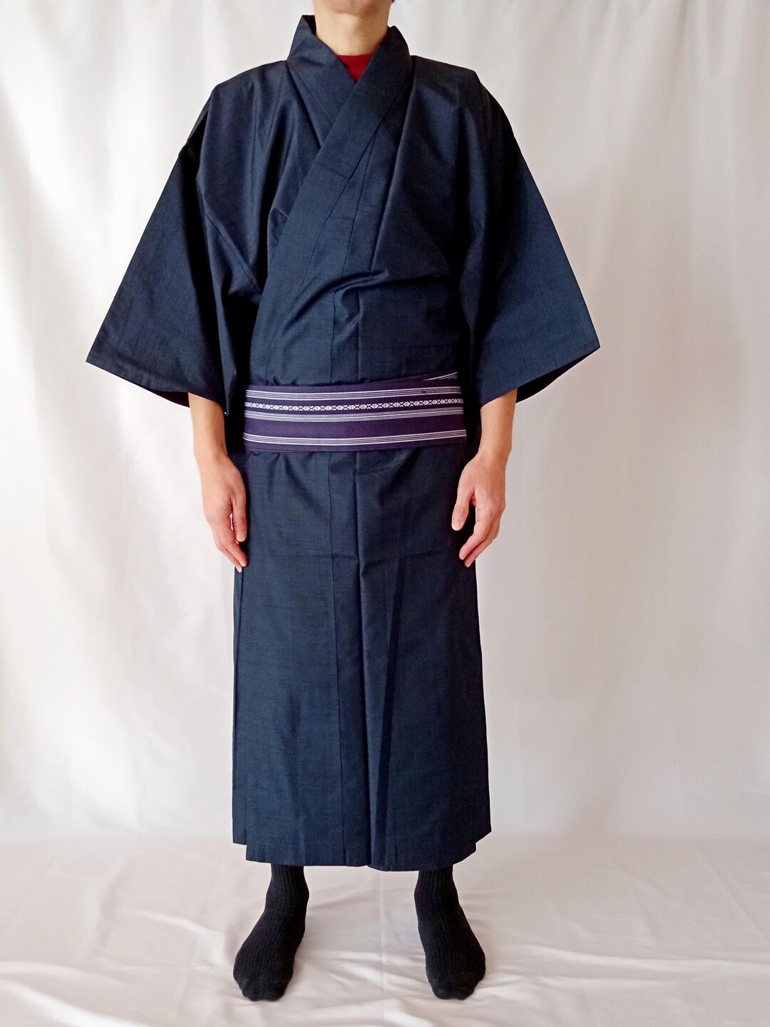 Vintage Japanese Men's Kimono – Deep Blue Tsumugi Silk – Samurai Robe ...