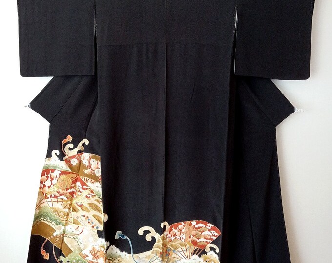 Authentic Japanese Kimono, Black Silk Kimono, Traditional Kimono ...