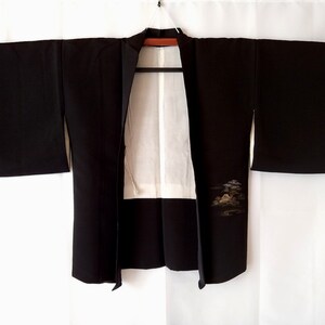 Black Silk Haori Kimono Jacket for Women With Embroidered Landscape ...