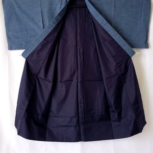 Japanese Men's Kimono Robe in Marine Blue Size L, Vintage Tsumugi Silk ...