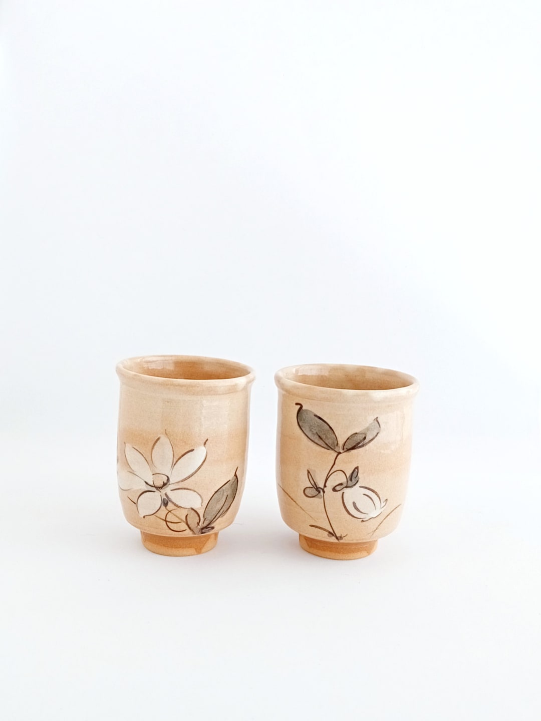 Vintage Hagi Yaki Tea Cups - Meoto Yunomi Set - Ichiyama Kiln Japanese ...