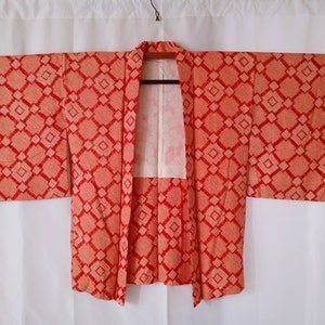 Red-orange Shibori Silk Haori Jacket – Vintage Japanese Kimono Cardigan ...