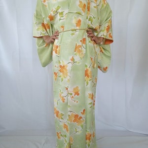 Green Silk Kimono Dress for Women, Vintage Authentic Japanese Robe ...