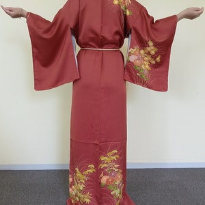 Red Japanese Silk Kimono Robe Chrysanthemum Authentic - Etsy