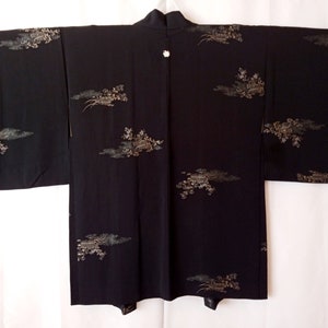 Black Silk Haori Kimono Jacket for Women With Embroidered Gold Floral ...