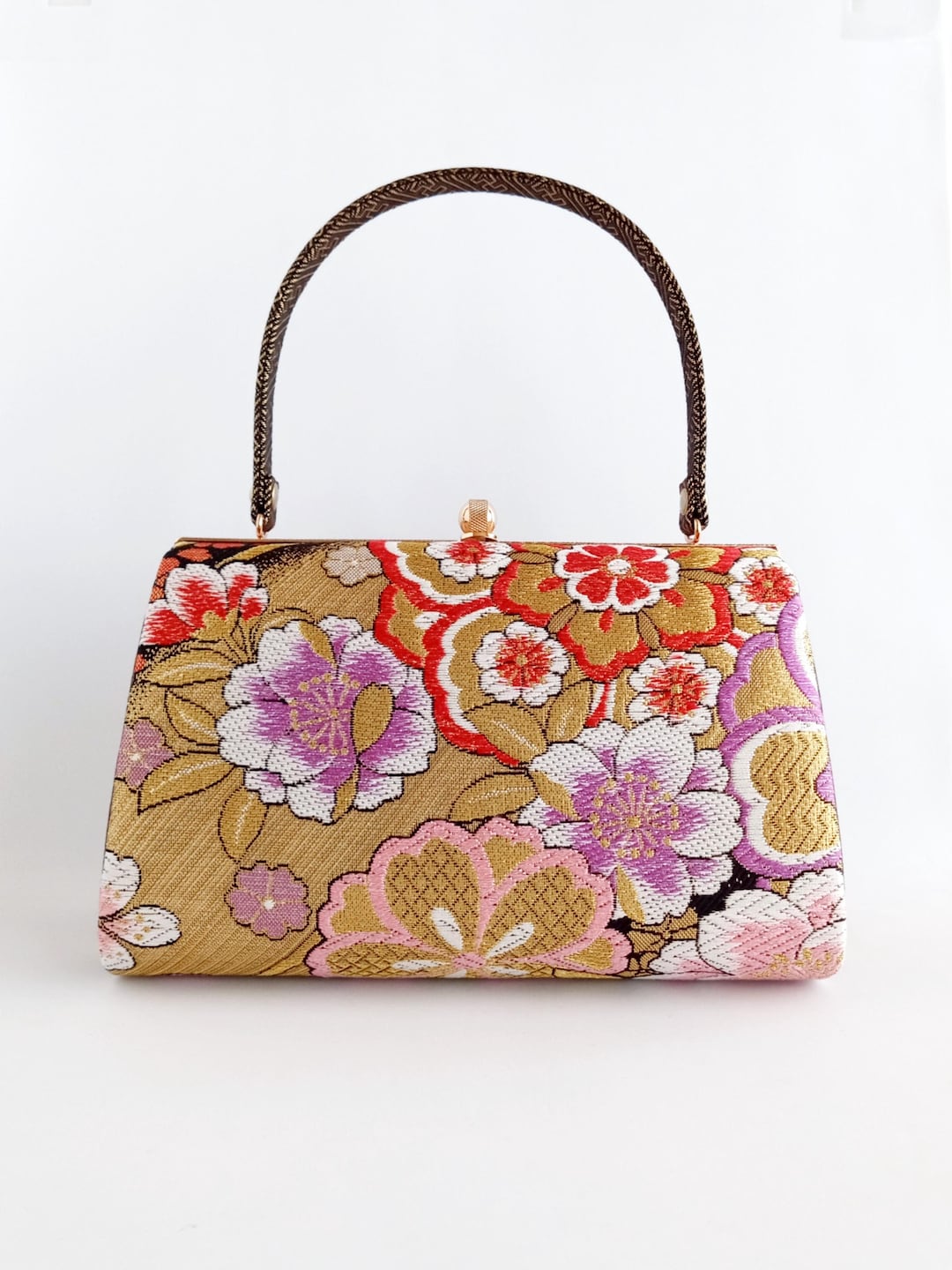 Vintage Japanese Kimono Bag in Gold Obi Silk – Embroidered Cherry ...