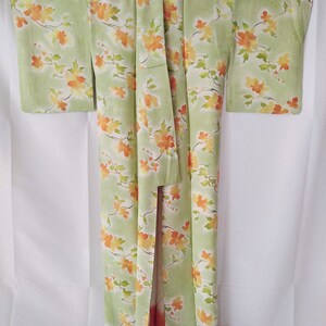Green Silk Kimono Dress for Women, Vintage Authentic Japanese Robe ...