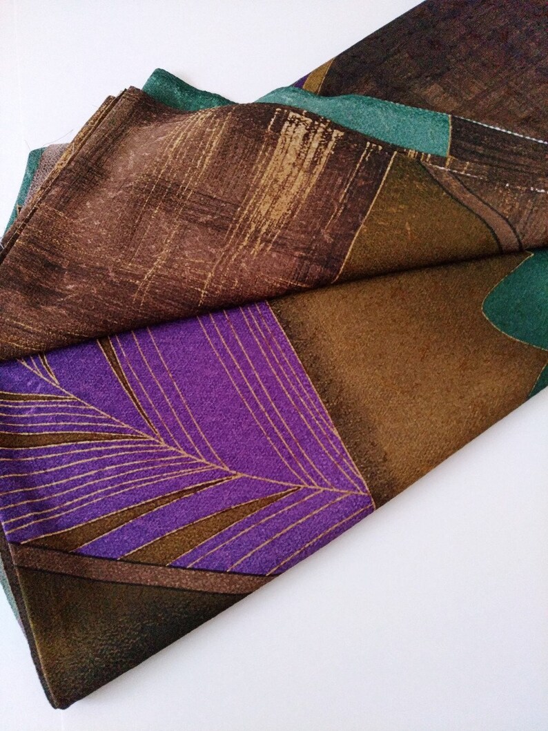 Vintage Japanese Chirimen Fabric: Abstract Floral Polyester Crepe, 4 ...