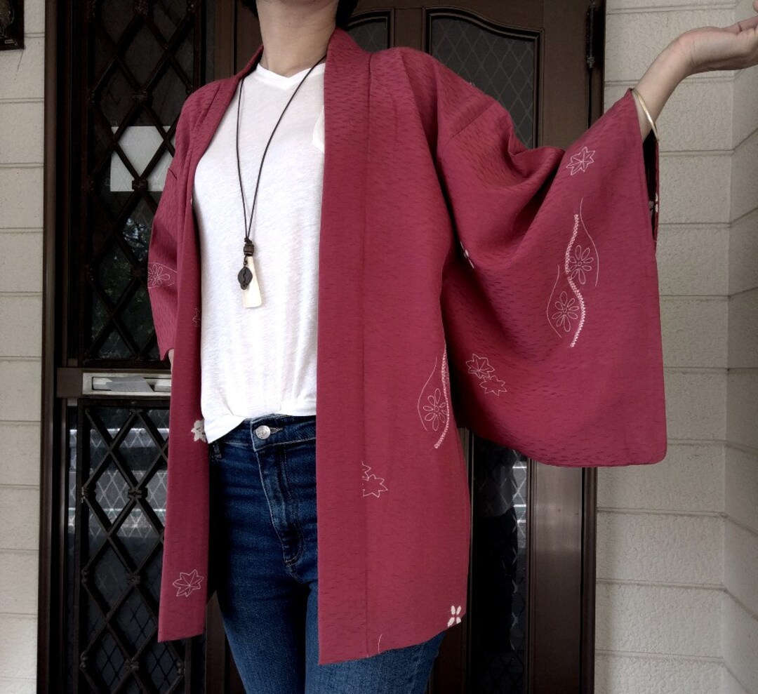 Vintage Silk Kimono Jacket: Cardinal Red Japanese Cardigan, Size S - Etsy
