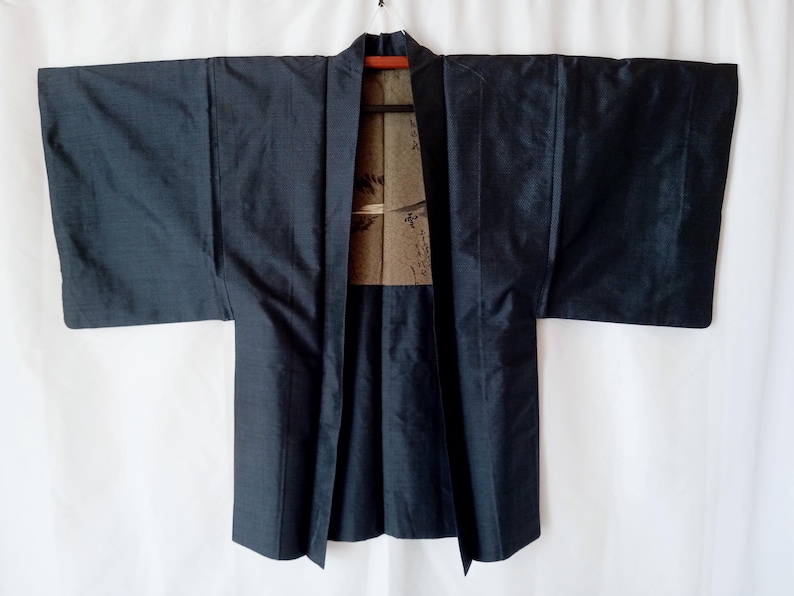 Vintage Oshima Tsumugi Silk Haori: Indigo Kimono Jacket With Scenic ...