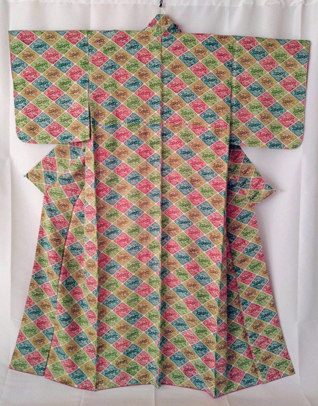 Colorful Checkered Japanese Silk Kimono Dress Women's - Etsy