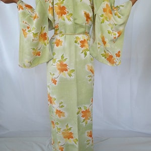 Green Silk Kimono Dress for Women, Vintage Authentic Japanese Robe ...