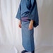 Japanese Men's Kimono Robe in Marine Blue Size L, Vintage Tsumugi Silk ...
