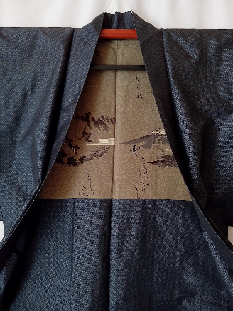 Vintage Oshima Tsumugi Silk Haori: Indigo Kimono Jacket With Scenic ...