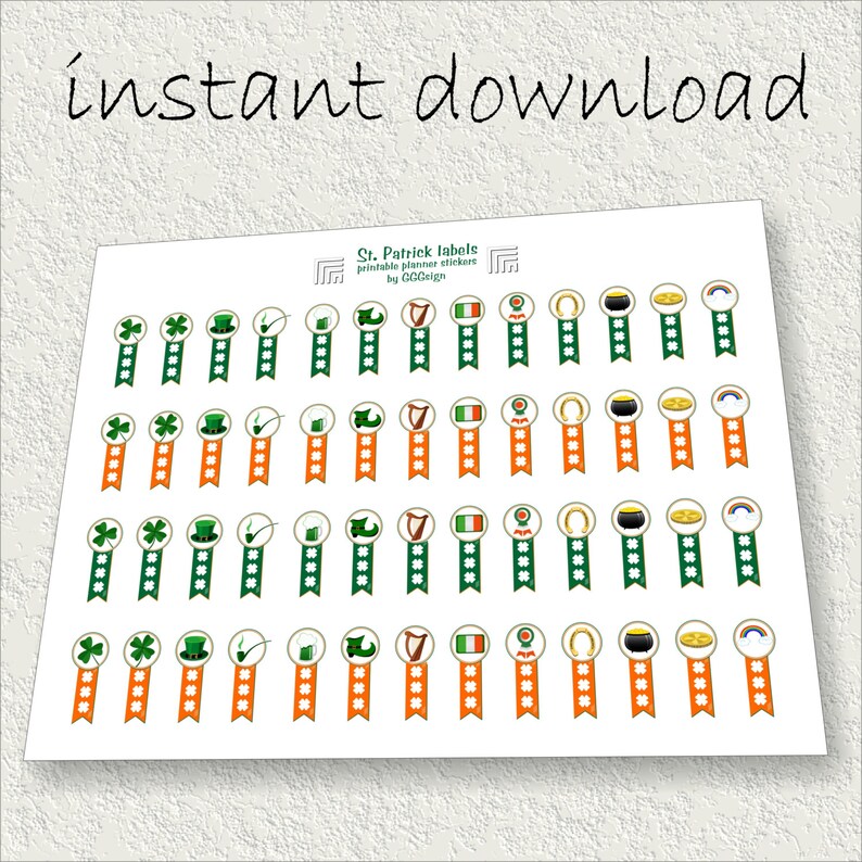 St. Patrick's Day Planner Stickers, INSTANT DOWNLOAD, Printable Planner ...