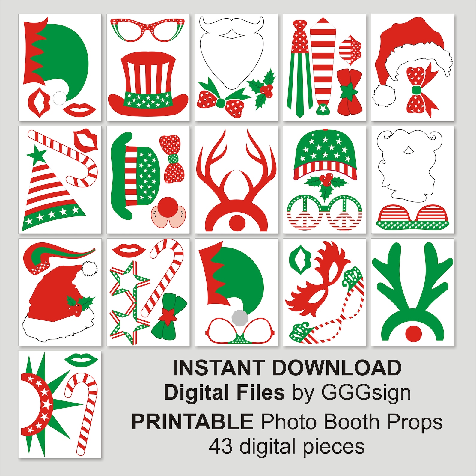 Christmas Photo Booth Props Printable INSTANT DOWNLOAD New Year ...