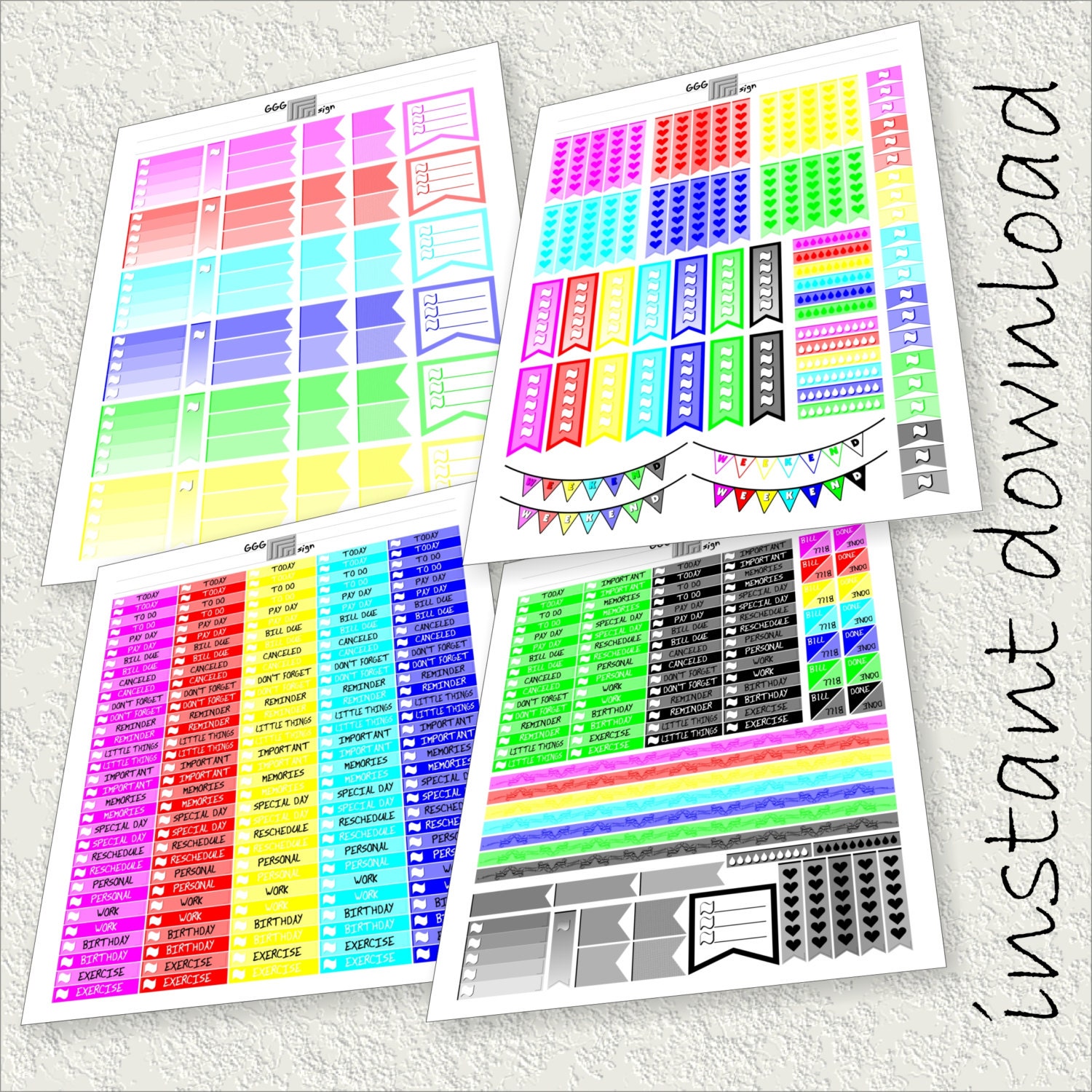 Printable Planning Stickers Planner Stickers Full Box Planner Sticker ...