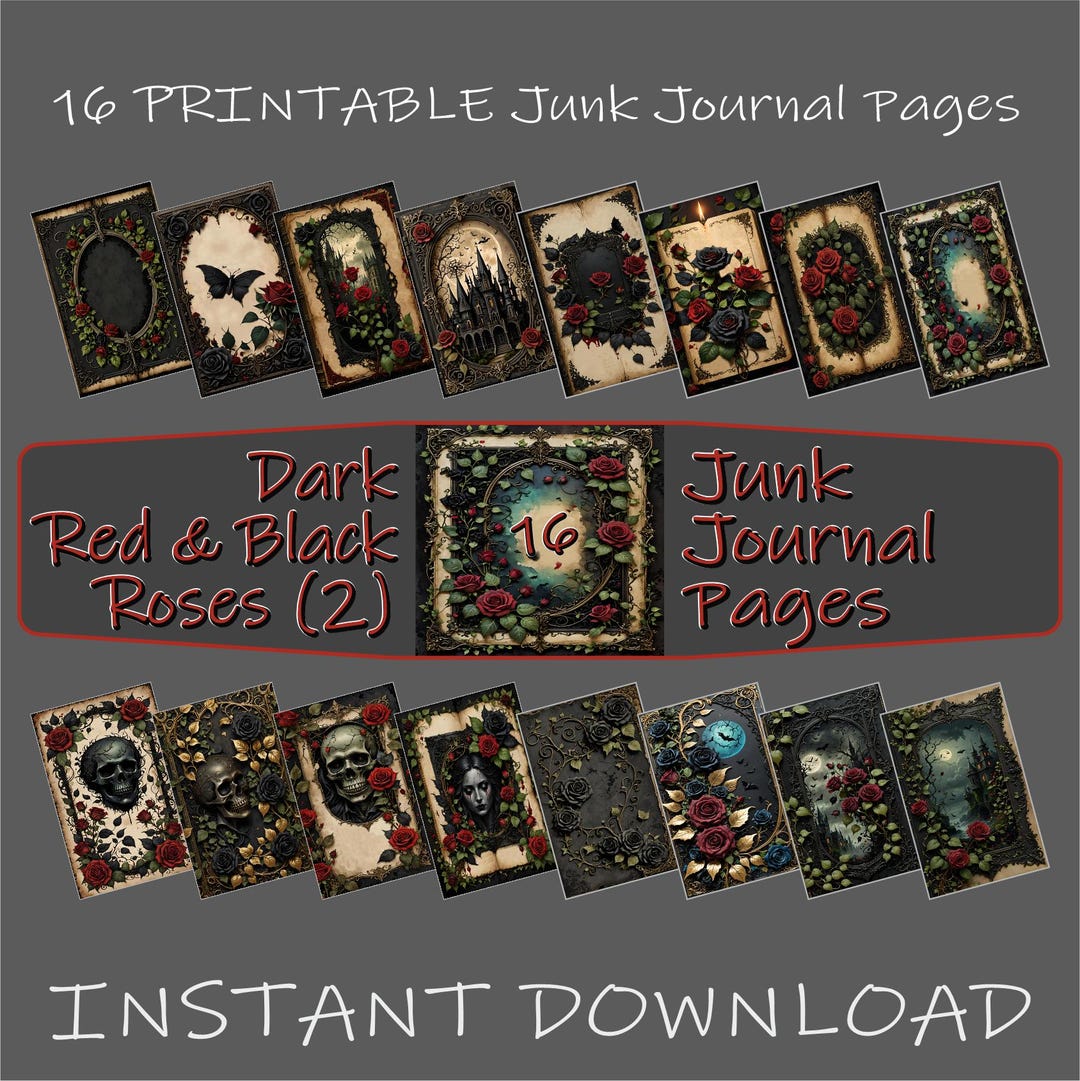 Dark Red & Black Roses (2) - Junk Journal Pages, Digital Scrapbook ...