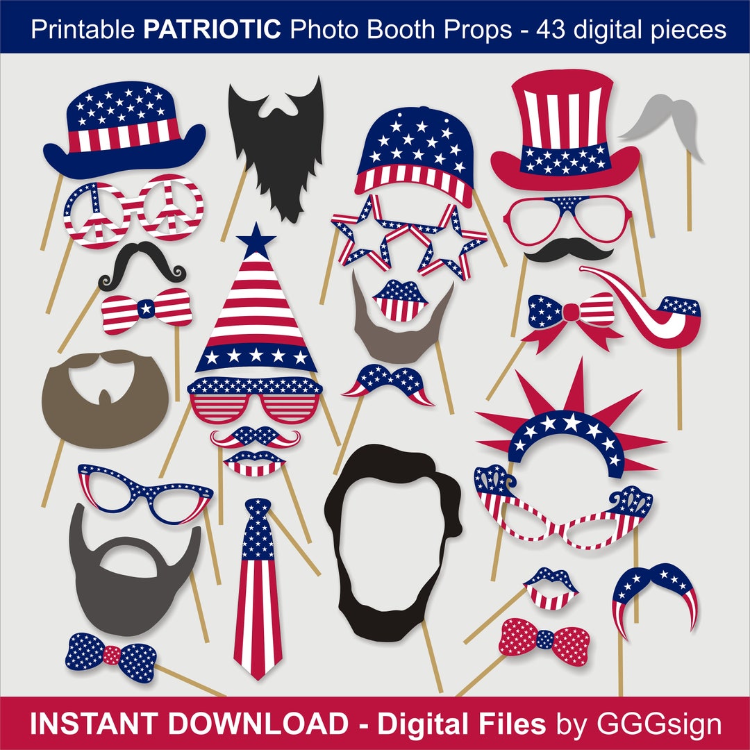 4th of July Photo Booth Props Printable Independence Day Patriotic ...