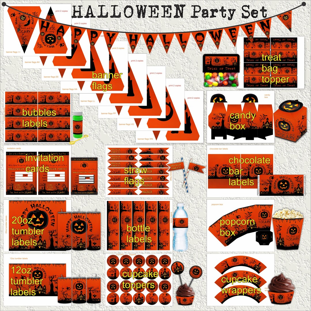 Halloween Party Bundle, Printable Party Set, Happy Halloween Party Set ...
