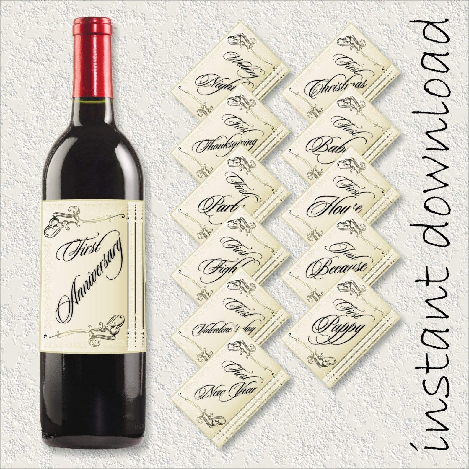 Wedding Firsts Wine Labels, 12 Wine Labels, Anniversary Wine Labels ...