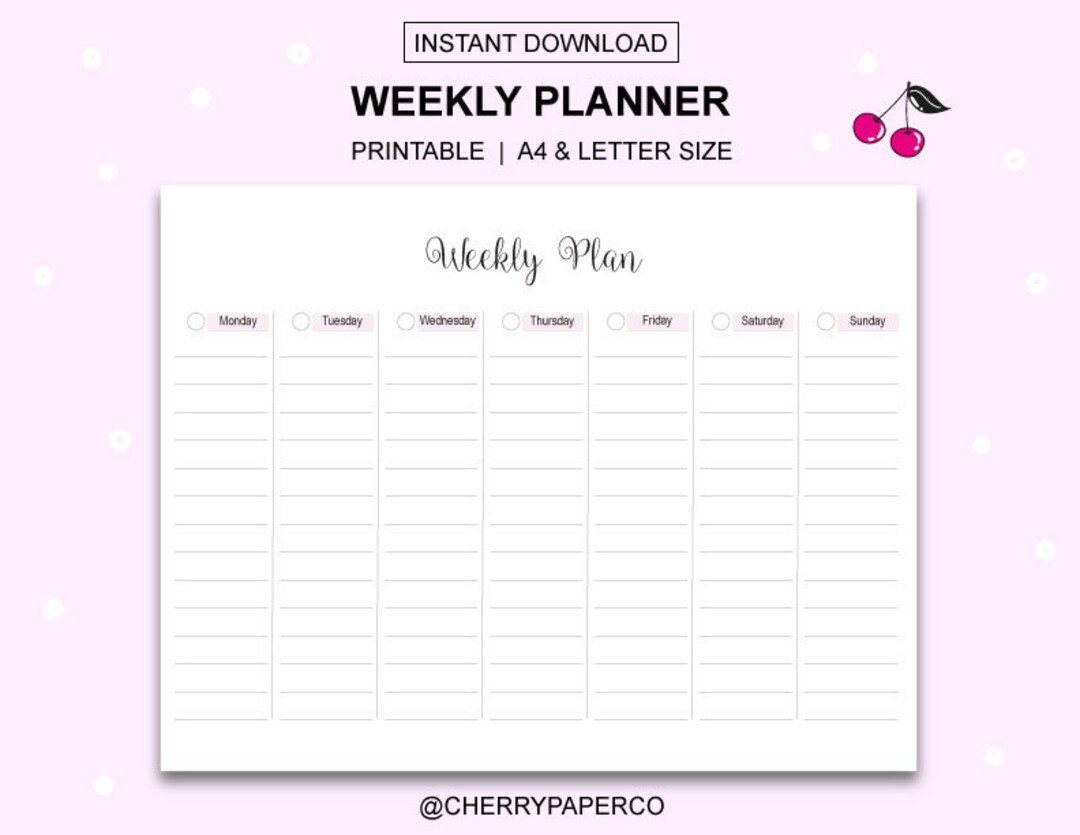 Weekly Planner Printable, Digital Weekly Planner, PDF Great for ...