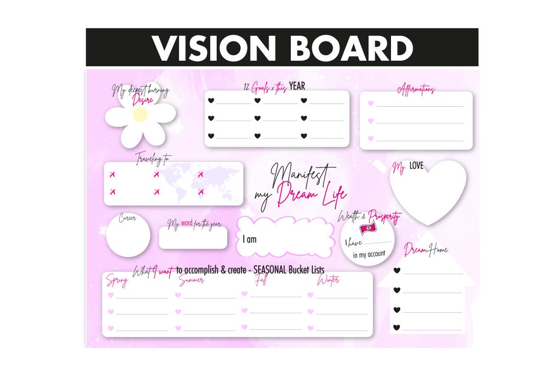Vision Board Printable, Digital Vision Board, Affirmations, Manifesting ...
