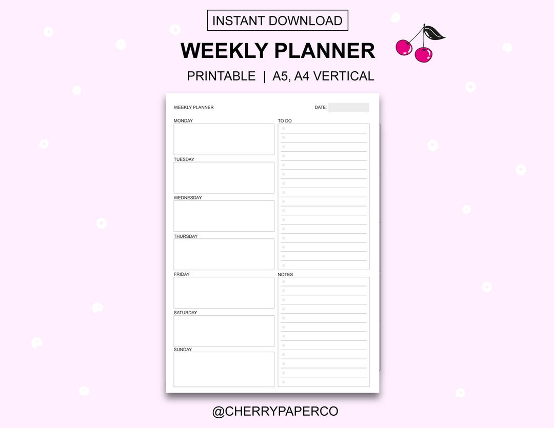 Vertical Weekly Planner, Printable Weekly Planner, PDF Great for ...